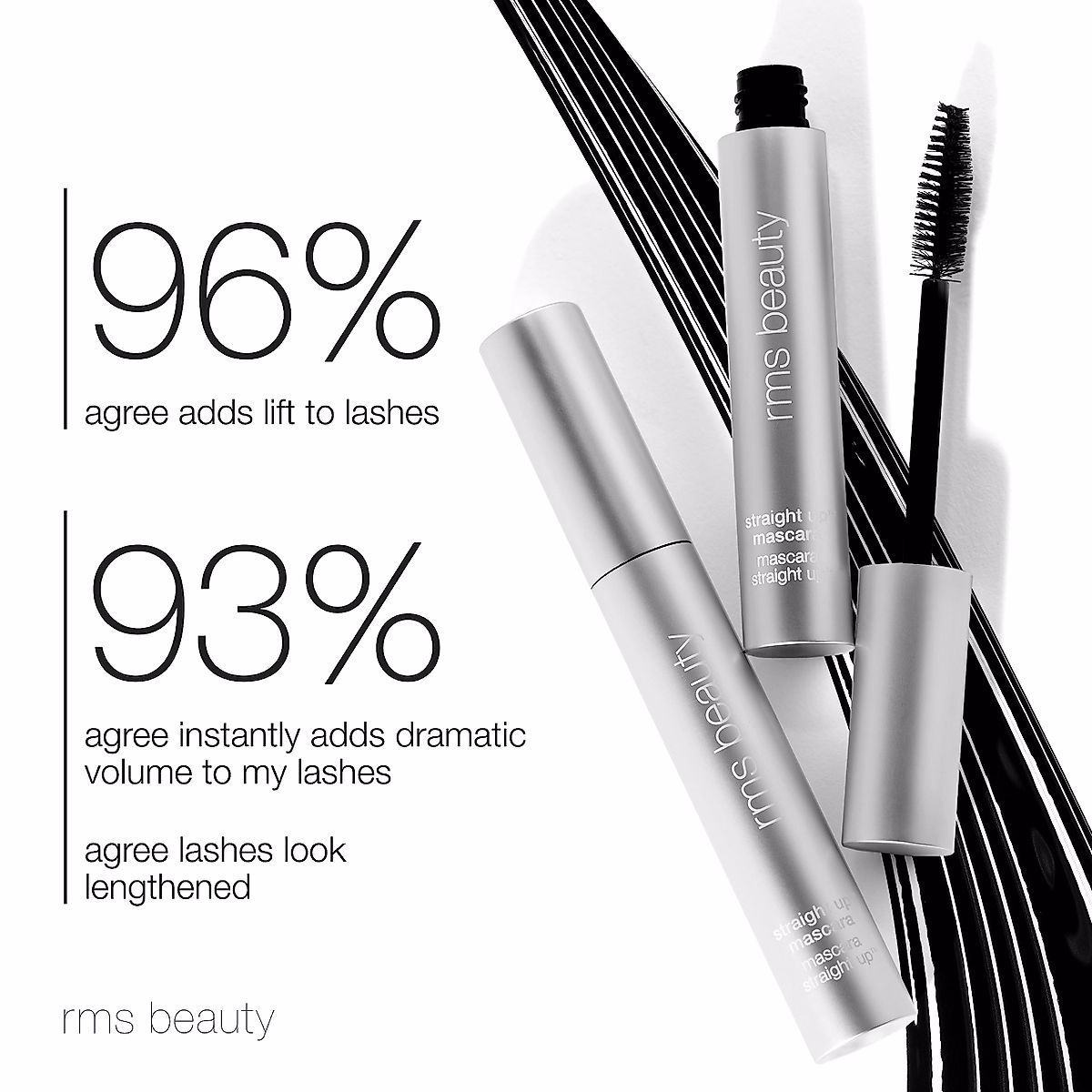RMS Beauty Straight Up Volumizing Peptide Mascara - Black Mascara, Mascara Black Volume and Length, Eye Makeup Voluminous Mascara Make Up, Volumizing & Lengthening Mascara, Top & Bottom Lash Mascara