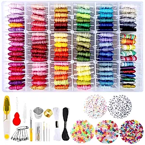 Needbrock 1060 Pcs String Bracelet Kit, Friendship Bracelets String Making Kit Including 110 Colors Embroidery Floss, 900 Beads and 50 Cross-Stitch Tool, String Kit for Friendship Bracelet Making