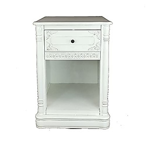 Benjara Kai 26 Inch Wood Accent Chest, 1 Drawer, Open Space, Carved Design, White