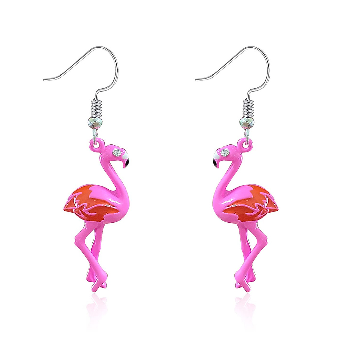 KaFu Unique Pink Enamel Oil Flamingo Bird Dangle Earrings Cute Animal Flamingo Metal Dangle Earring Jewelry for Women (Flamingo)