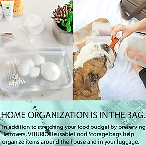 Viturio Reusable Food Storage Bags – 20 BPA-Free Leakproof Ziplock Bags Made of Recyclable, Food Grade, Extra-Thick PEVA Plastic – 10 Medium Sandwich Bags and 10 Small Snack Bags