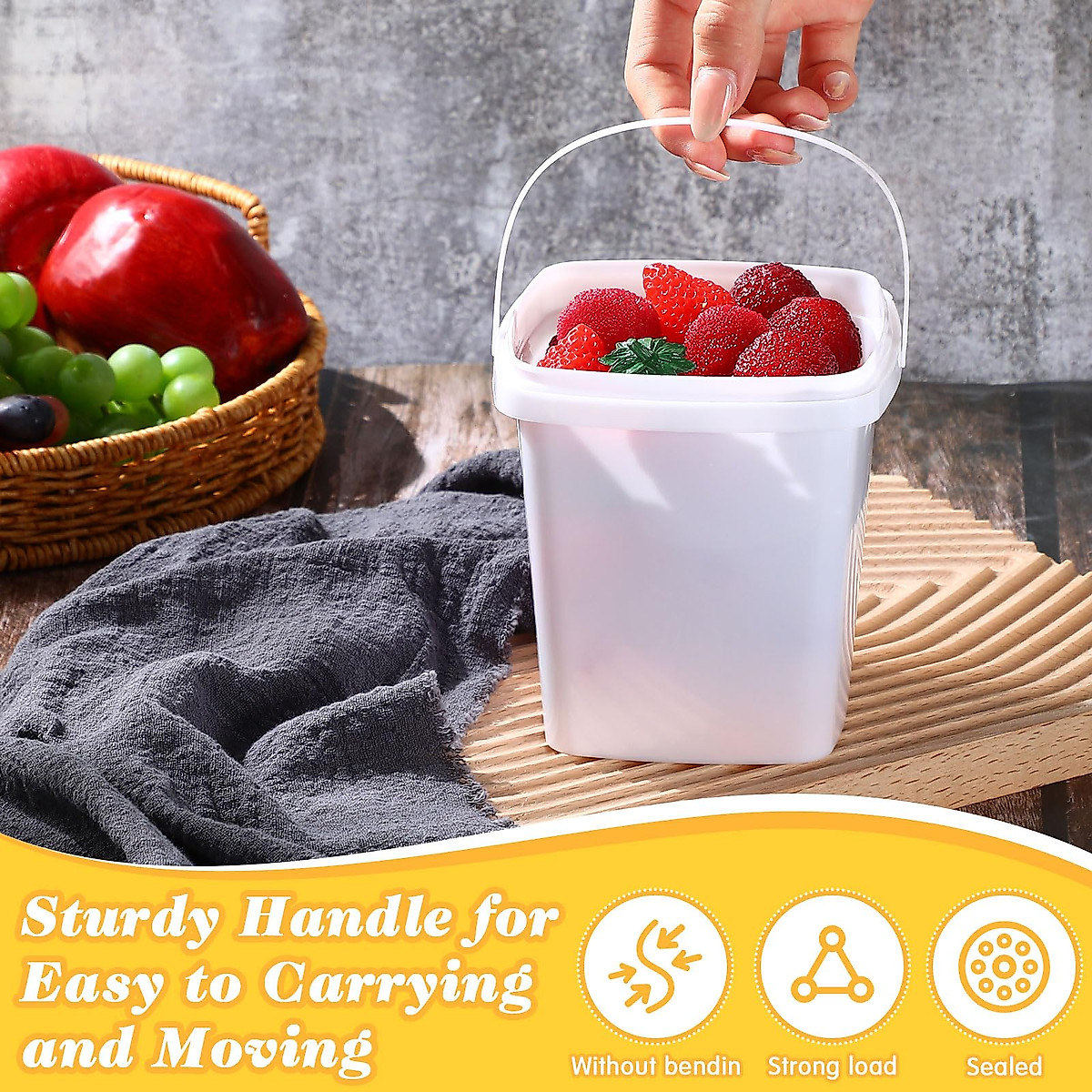 Mifoci 24 Pack 33.8 Oz/ 1L Square Deli Containers with Lids Airtight Ice Cream Bucket with Handle Reusable Freezer Microwave Safe Plastic Food Storage Containers Pail for Snack Take out