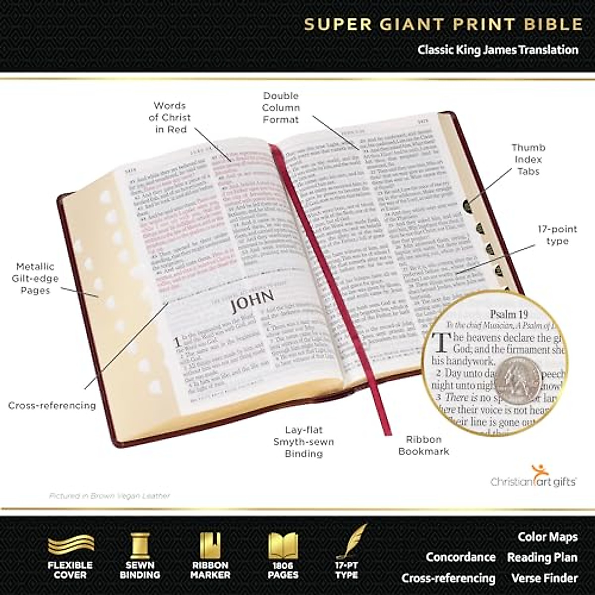 KJV Holy Bible, Super Giant Print Faux Leather Red Letter Edition - Thumb Index & Ribbon Marker, King James Version, Burgundy