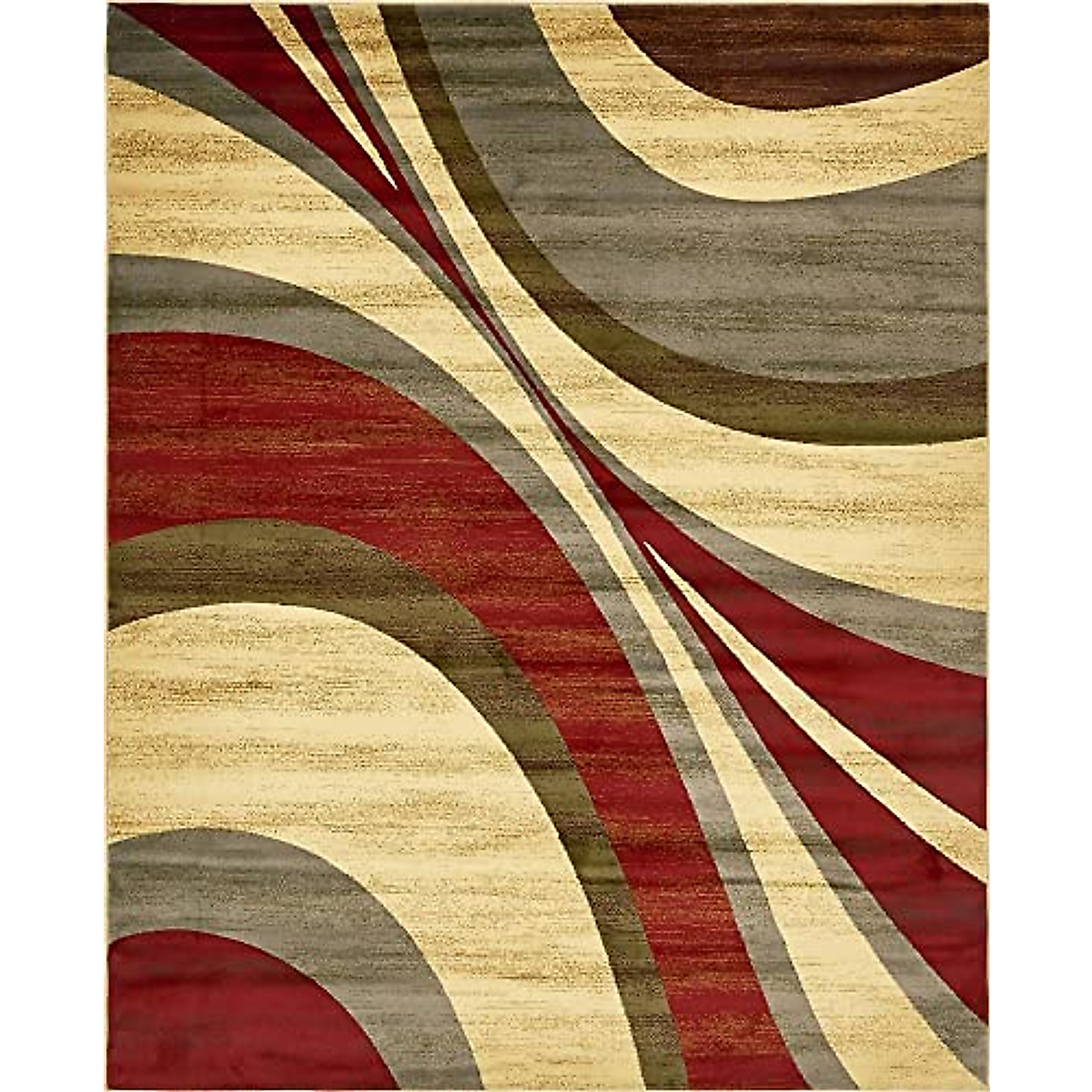 Unique Loom Barista Collection Modern, Abstract, Waves, Urban, Rustic, Warm Colors Area Rug, 8 ft x 10 ft, Beige/Burgundy