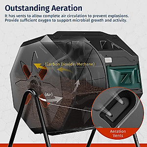 EAST OAK Compost Tumbler Outdoor, 43-Gal Dual Chamber Compost Bin with 2 Sliding Door and Aeration System, Tumbling Rotating Composter Bin for Kitchen, Garden, Yard
