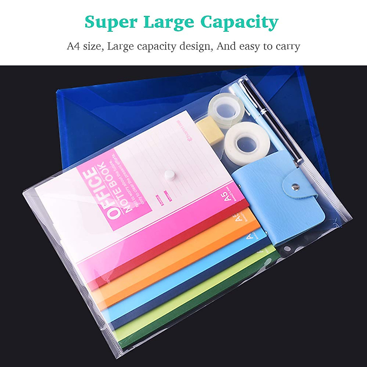 Clear Document Folders Transparent Filing Envelopes Waterproof Plastic Envelopes File Holder Filing Document Poly Envelope with Snap Button Closure for A4 Letter Paper Size (White/5 Pcs )