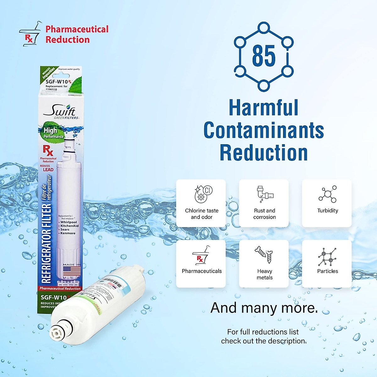 Swift Green Filters SGF-W10 Rx Compatible Refrigerator Water Filter for 4396701, EDR6D1, FILTER 6, 46-9915, CLCH125, EFF-6001A, Made in USA (3 Pack)