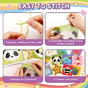 Caydo 8-in-1 Cross Stitch Kit for Beginners Kids, Includes 8 PCS Plastic Canvas with Pre-Patterns, 13 Colors Threads, Instructions, Embroidery Needles for Beginners Sewing