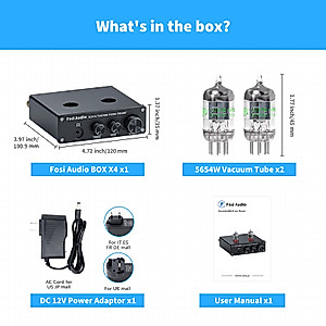 Fosi Audio Box X4 Phono Preamp with JAN 5654W Vacuum Tubes for MM Turntable Phonograph Record Player with Volume Bass Treble Control
