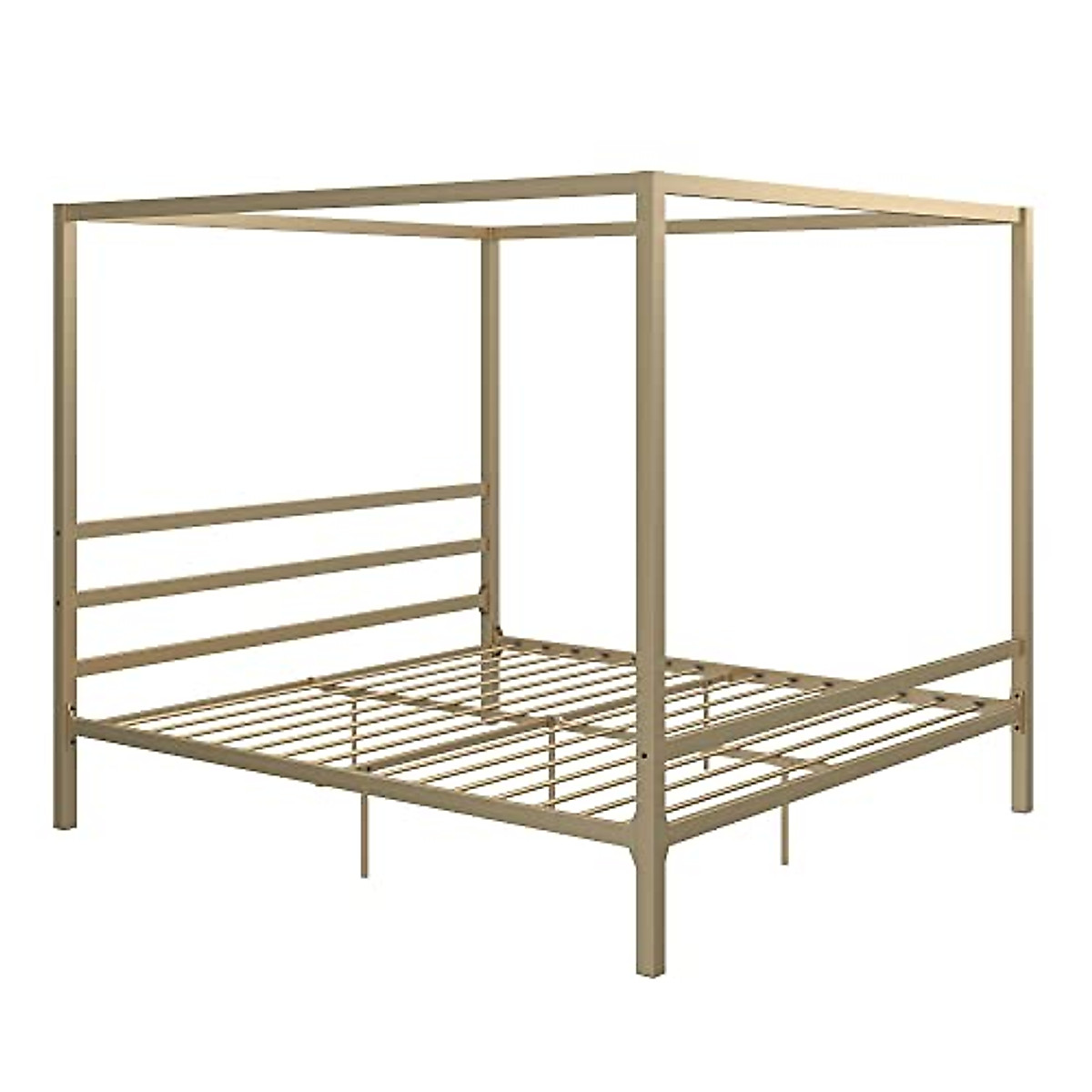 DHP Modern Metal Canopy Platform Bed with Minimalist Headboard and Four Poster Design, Underbed Storage Space, No Box Spring Needed, King, Gold