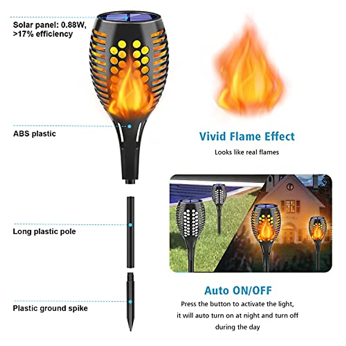 Aionarew Solar Lights Outdoor Waterproof,Solar Torch Light with Flickering Flame,Led Solar Torches,Auto On/Off Solar Garden Lights for Outside Yard Patio Pathway Landscape Decorations (8 Pack)