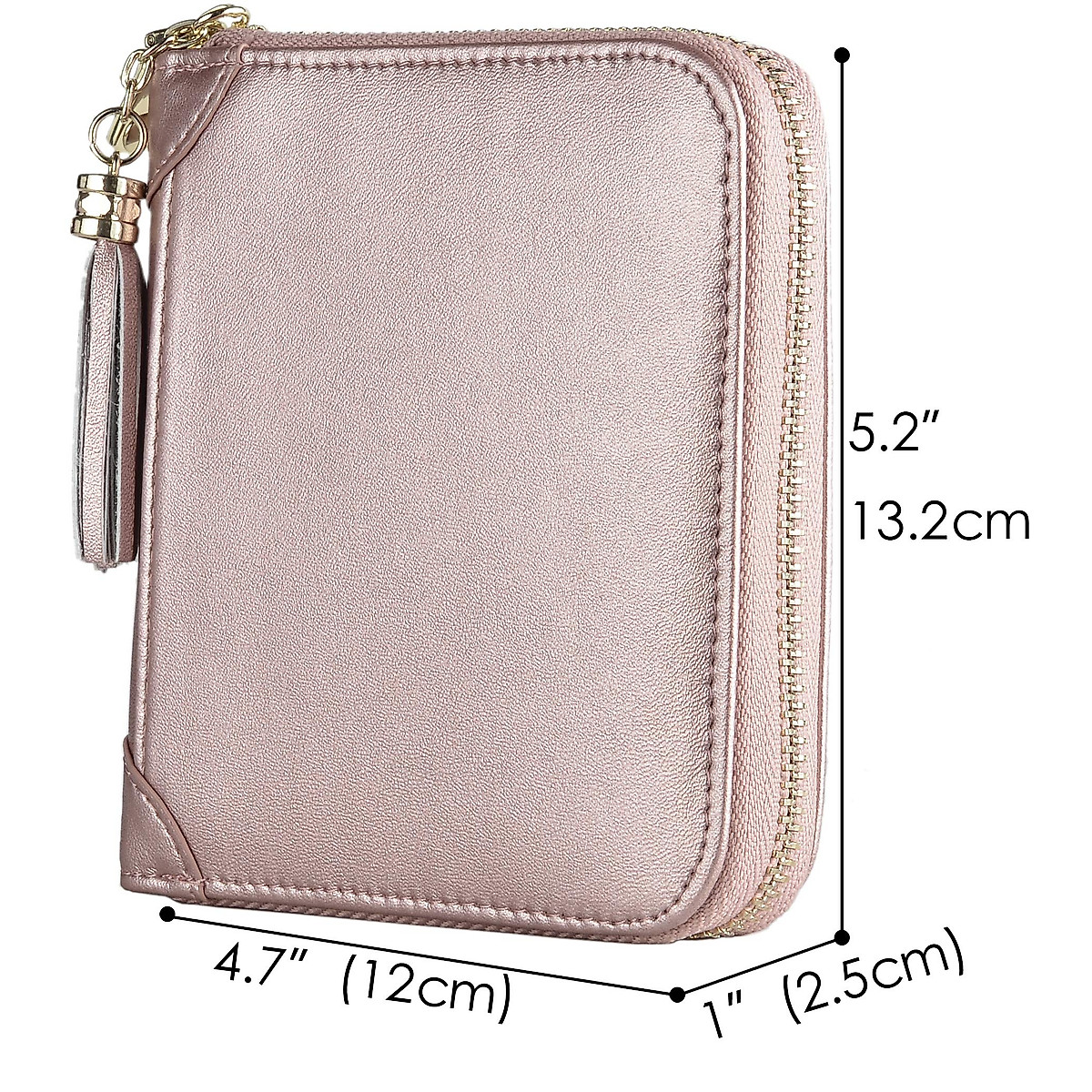 Easyoulife Womens Credit Card Holder Wallet Zip Leather Card Case RFID Blocking (Rose Gold)