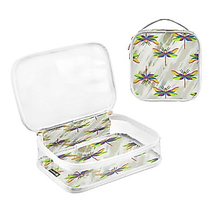 senya Clear Toiletry Bag,Travel Makeup Cosmetic Bag Carry on Airport Airline Compliant Bag Colorful Fluorescent Dragonfly for Women Men