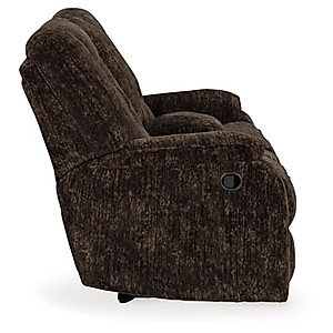 Signature Design by Ashley Soundwave Contemporary Manual Reclining Loveseat with Console and Cup Holders, Dark Brown