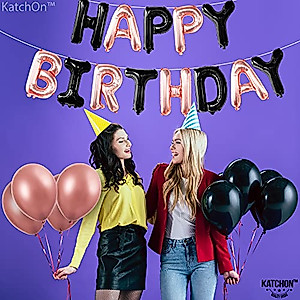 KatchOn, Happy Birthday Balloons - 16 Inch | Black and Rose Gold Happy Birthday Balloon for Happy Birthday Decorations | Black and Rose Gold Party Decorations | Black and Rose Gold Party Supplies