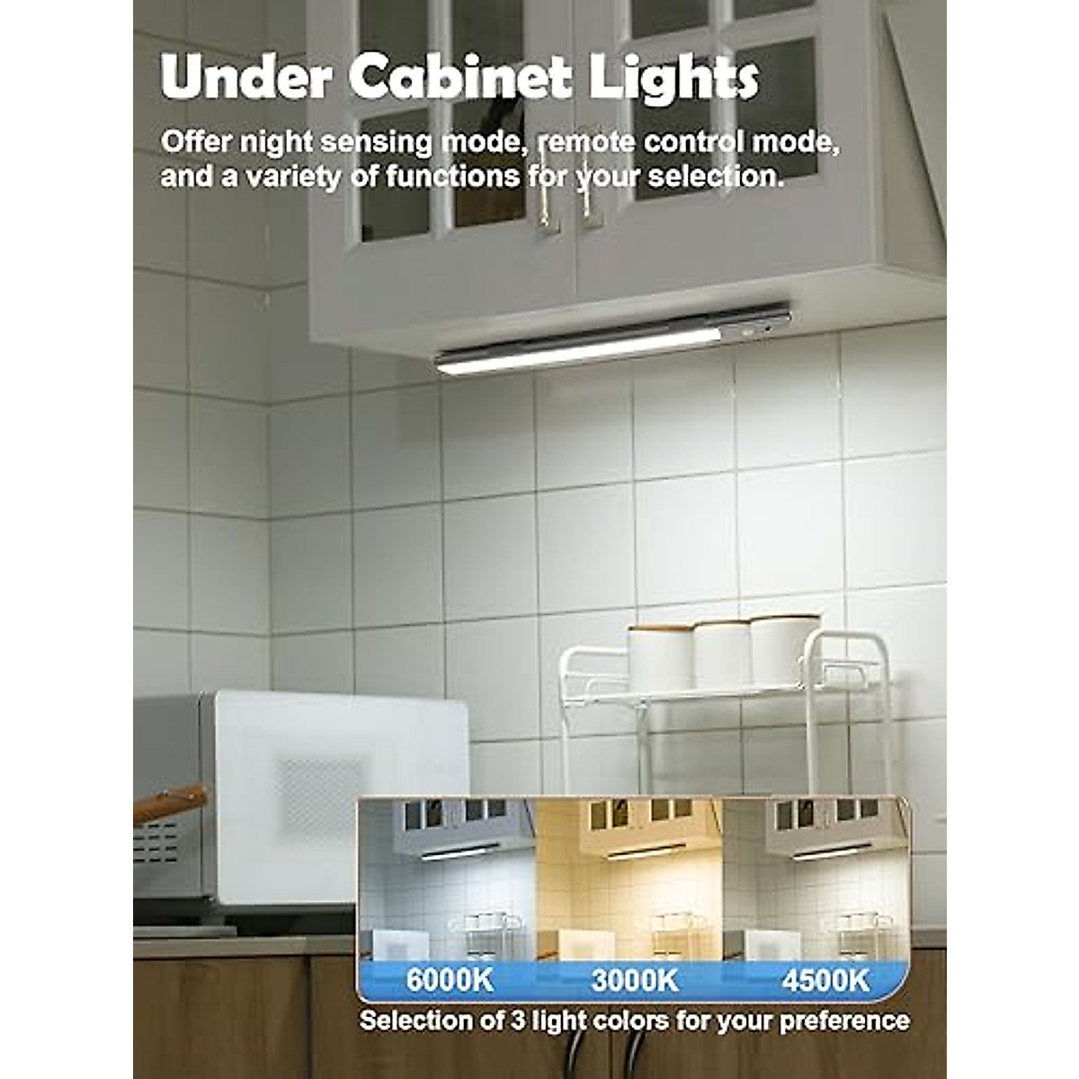 Kasanfe 64-LED Under Cabinet Lights, Motion Sensor Under Cabinet Lighting, 1500mAh Rechargeable LED Closet Light Remote, Under Counter Lights for Kitchen, Shelf, Pantry (3 Pack)