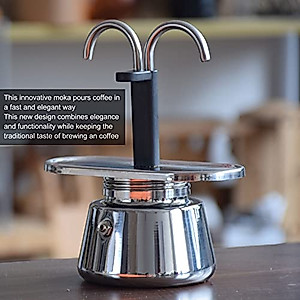 GOWENIC 2 Cup Stovetop Espresso Maker, Moka Pot Classic Italian Coffee Maker Espresso Maker Stovetop, 100ML Double Head Stainless Steel, DIY Conduit Coffee Pot