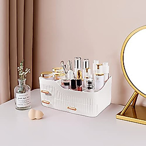 Diesisa Makeup Organizer, Cosmetic Organizer Countertop, Bathroom and Bedroom Desk Cosmetics Organizer, Large Capacity 3 Drawer for Cosmetics, Lotions, Lipsticks, Nail Care, Brushes - White
