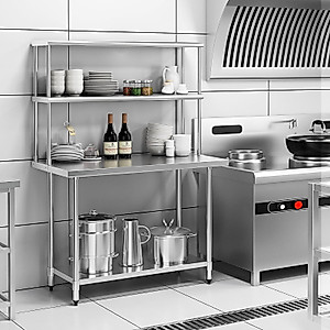 Giantex 48 Inch Stainless Steel Overshelf with Adjustable Lower Shelf, 2 Tier Commercial Double Overshelf for Kitchen Prep Table Restaurant