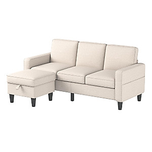 Woyomeub Sectional Sofa 78" Couch Couches for Living Room with Storage Ottoman Beige Modern L Shaped 3 Seater Sofas for Small Space Dorm APT