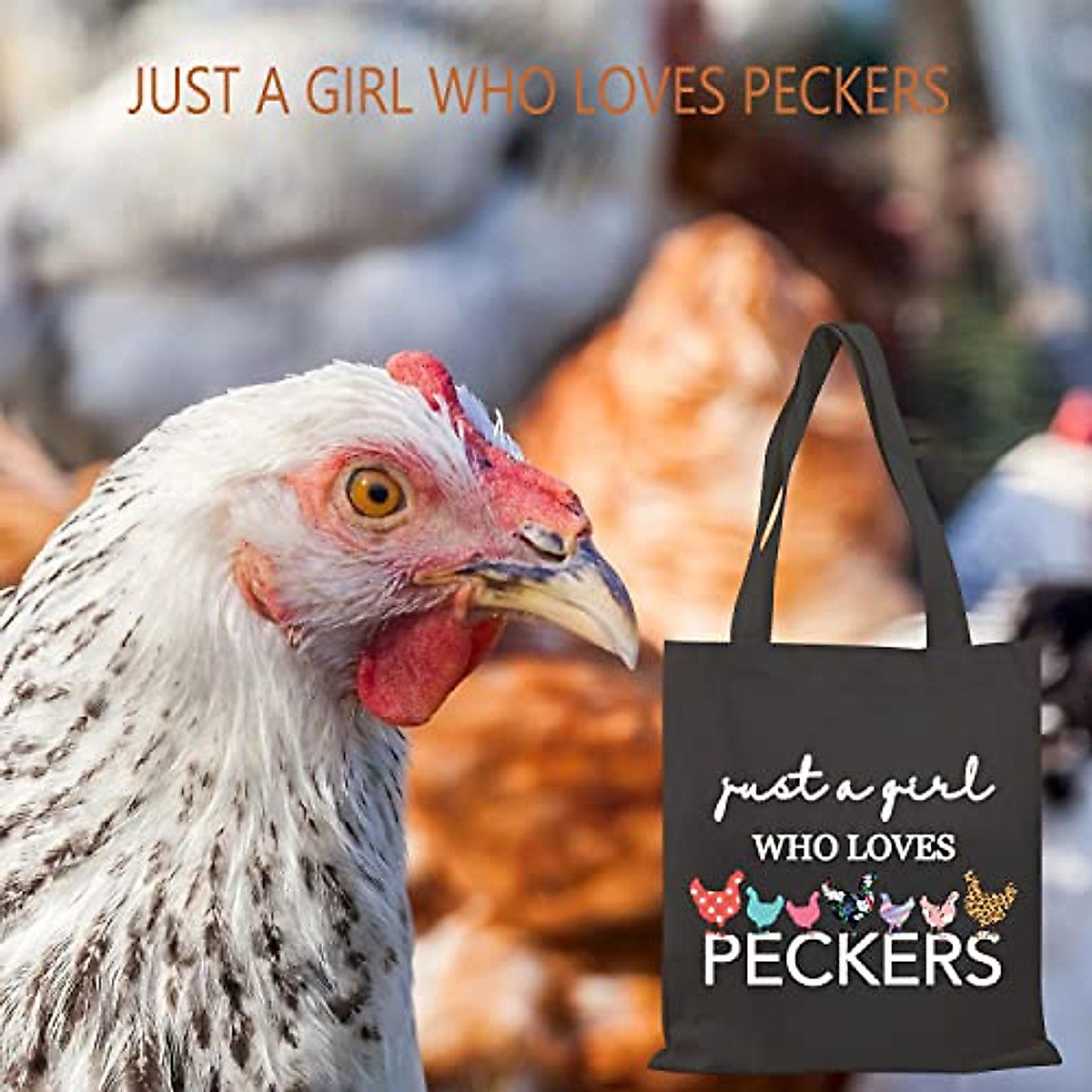 BDPWSS Chicken Lover Tote Bag Just a Girl Who Loves Peckers Funny Chicken Farmer Gift Bag (Girl love Peckers TGbl 2)