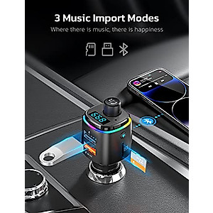 Nulaxy Bluetooth FM Transmitter for Car, 7 Color LED Backlit Bluetooth Car Adapter with QC3.0 Charging, USB Flash Drive, microSD Card, Handsfree Car Kit (B- Black)