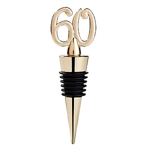 PARTYGOGO 12 Pcs Gold 60 Wine Bottle Stopper for Birthday Anniversary Favor,Beverage Bottle stoppers 60th Birthday Party Wedding Anniversary Keepsake Souvenir Decoration Gift Supplies (Gold 60, 12)