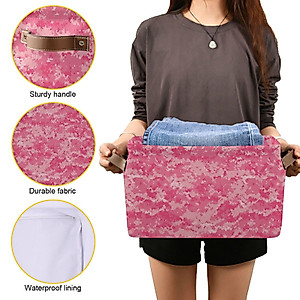 Kigai Digital Camo Pink Shelf Storage Baskets, Foldable Fabric Storage Bins with Leather Handles for Organizing Closet Clothes, Toys, Towels, Bedroom, Bathroom, Nursery, Office (1 Pack)