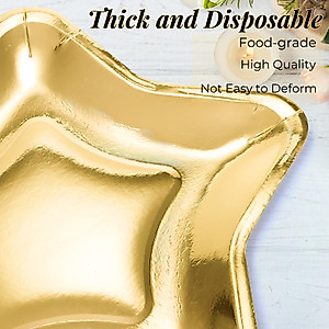 Tlence 100PCS Star Shape Paper Plates, 9.5 Inches Disposable Pentagram Dinnerware, Gold Twinkle Star Paper Tableware Set for Dessert, Birthday Graduation Wedding Halloween Christmas Supplies