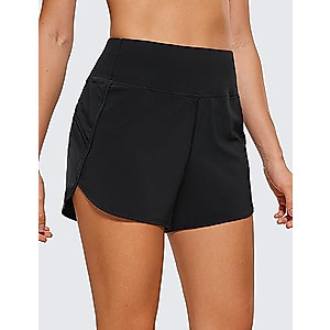 CRZ YOGA High Waisted Running Shorts for Women - 4'' Liner Gym Athletic Workout Shorts with Zipper Pockets Breathable Black Medium
