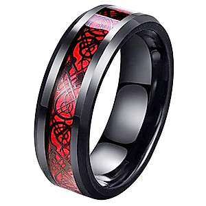 XAHH His and Hers Couples Matching Rings Women's 2pc Black Gold Filled Red CZ Engagement Ring Bridal Sets Men's Titanium Steel Wedding Band Size 6 11
