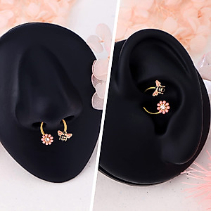 CM Crareesi Mania Cute Bee Septum Rings 16G Septum Piercing Jewelry 316L Stainless Steel Daith Piercing Jewelry Gold Helix Piercing Jewelry Epoxy Flower Cartilage Earrings