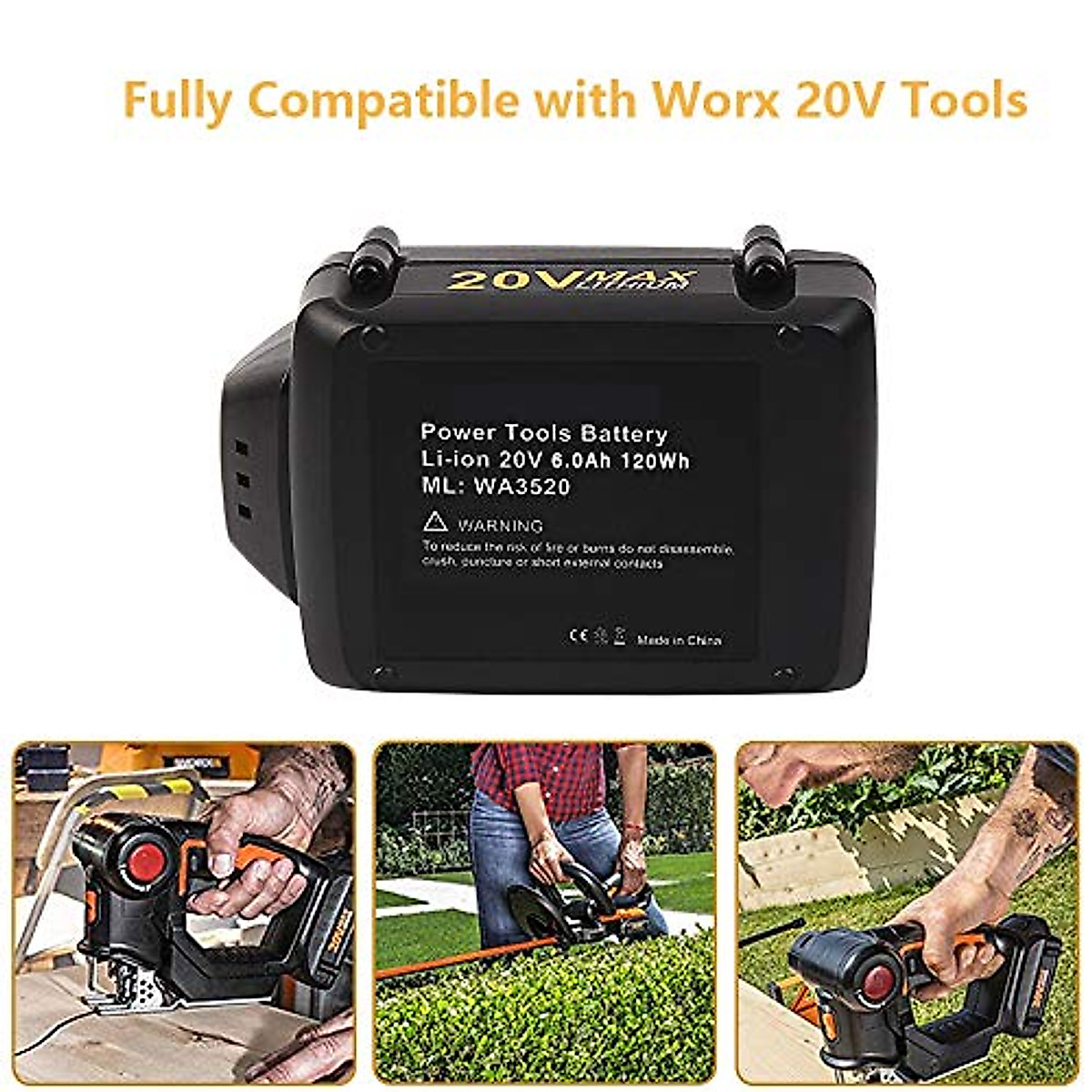 CEENR 2 Pack 4.0Ah WA3520 20v Replacement for Worx 20V Battery Lithium 20 Volt WA3525 WA3575 WA3578 Compatible with Worx Weed Eater, Leaf Blower Tools WG151s WG155s WG255s WG540s WG545s WG890 WG891