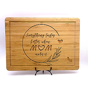 Cutting Board for Mom Gift, Decor for Mother's Kitchen, Gifts for Mom from Daughter or Son, Custom Engraved Bamboo Cutting Board, Engraved Kitchen Sign, Wood Serving Platter, 9 Designs, 3 Sizes