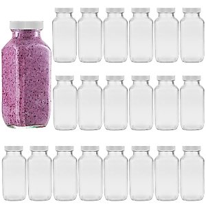 Encheng Glass Bottles 12 Ounce,Airtight Glass Beverage Bottles with Lids,Clear Vintage Drinking Bottles 350ml,Juicing Bottles for Storage Tea,Kombucha,Milk,Smoothies,20 Pack