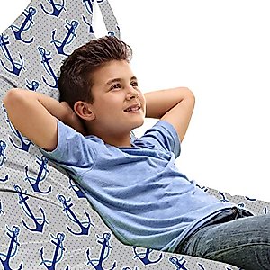 Ambesonne Anchor Lounger Chair Bag, Marine Motif Ship Shapes on Polka Dots Backdrop Sailing Yacht Sea Theme, High Capacity Storage with Handle Container, Lounger Size, Navy Blue and Pale Grey