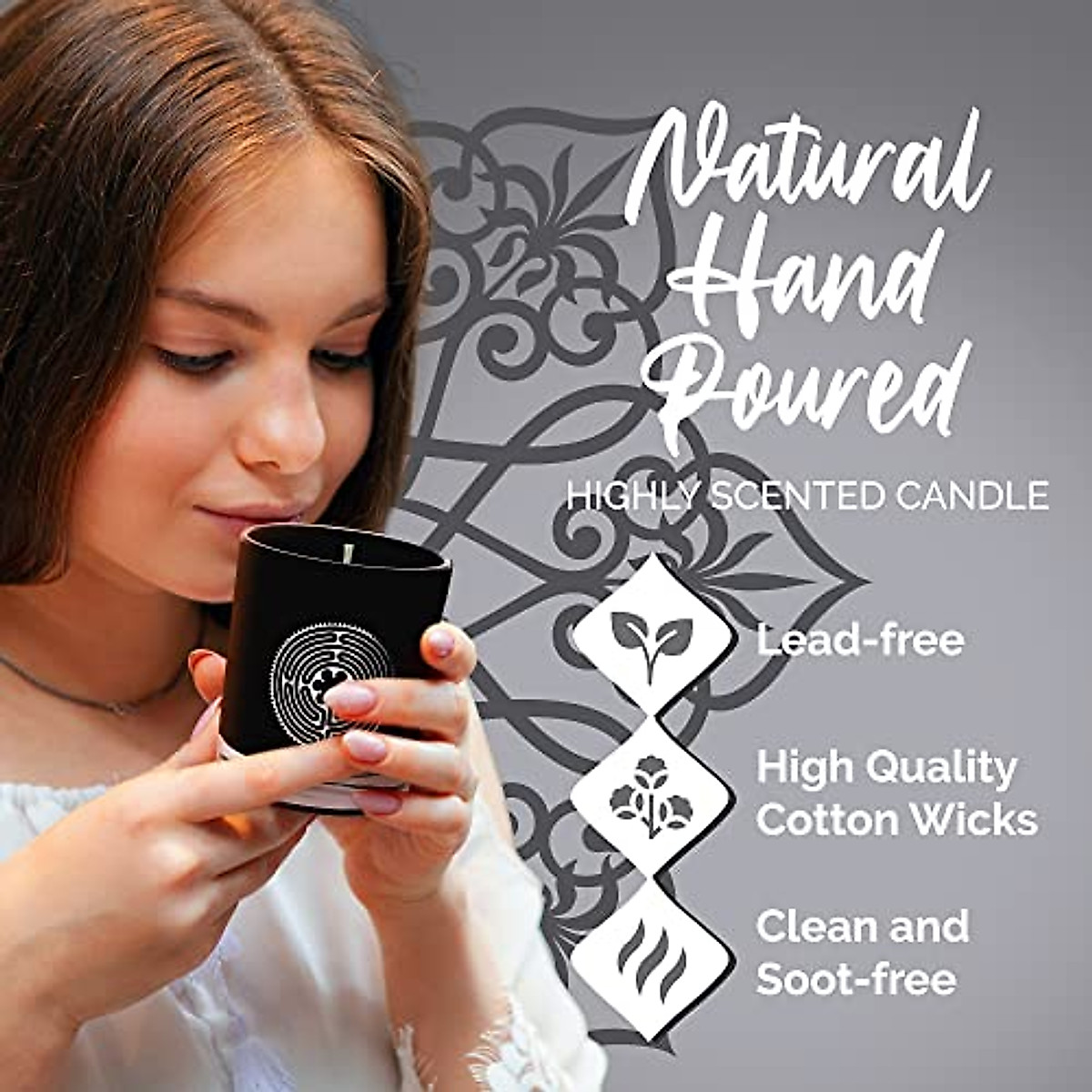 Jasmine Sandalwood Aromatherapy Candle, Earthy Scented Candles, Luxury Candles Scented with Chartres Symbol, Hand-Poured Soy Candle, 50 Hours Burn Time, 7.6 oz. - OneSoul Collection