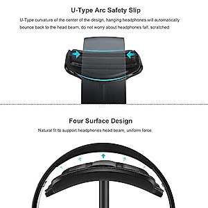 YUTAO Headphone Stand Aluminum, Headset Holder with Soft Leather Tray & Solid Base for Desk, Compatible with AirPods Max, Beats, Bose, B&O, Sony, Sennheiser, etc (Black)