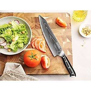 enowo Damascus Chef Knife 8 Inch, Japanese VG-10 Stainless Steel with Premium G10 Handle&Triple Rivet, Razor Sharp Kitchen Knife,Gift Box,Ergonomic,Superb Edge Retention, Stain & Corrosion Resistant