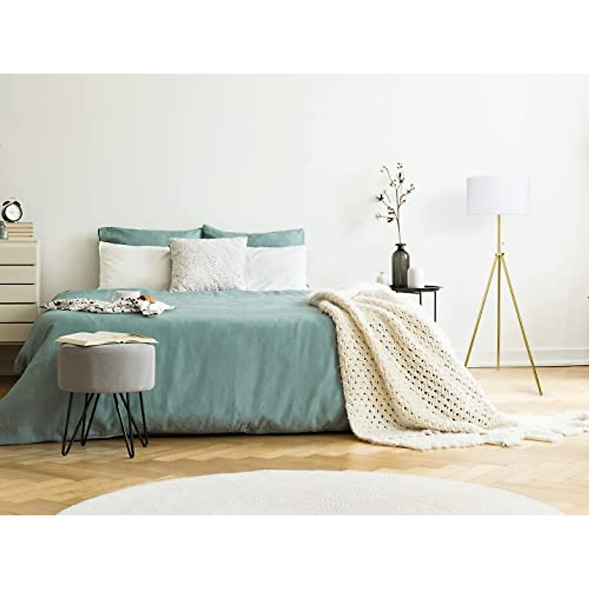 O’Bright Tripod Floor Lamp, Adjustable in Height, 100% Metal Body with Linen Drum Shade, E26 Socket, Bedside Lamp, Standing Light for Living Room, Bedroom, Office, Antique Brass