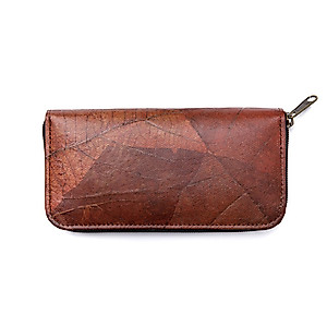 Tree Tribe Handmade Leaf Leather Women's Zip Wallet - Cards + Cash + Coin Purse - Brown