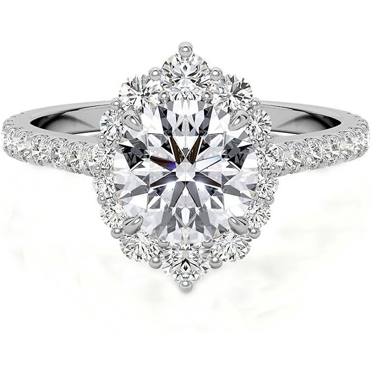 Gemone diamonds 2.50 CT Round Cut Moissanite Engagement Ring 14K White Gold & 925 Sterling Silver Floral Ring For Women Wedding Ring Anniversary Ring (White Gold, 10.5)