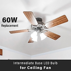 KEIVO E17 Intermediate Base LED Light Bulbs, 6W(60 Watt Equivalent), Daylight 5000K, 600lm, G14 LED Bulb for Ceiling Fan, Non-Dimmable, Pack of 4