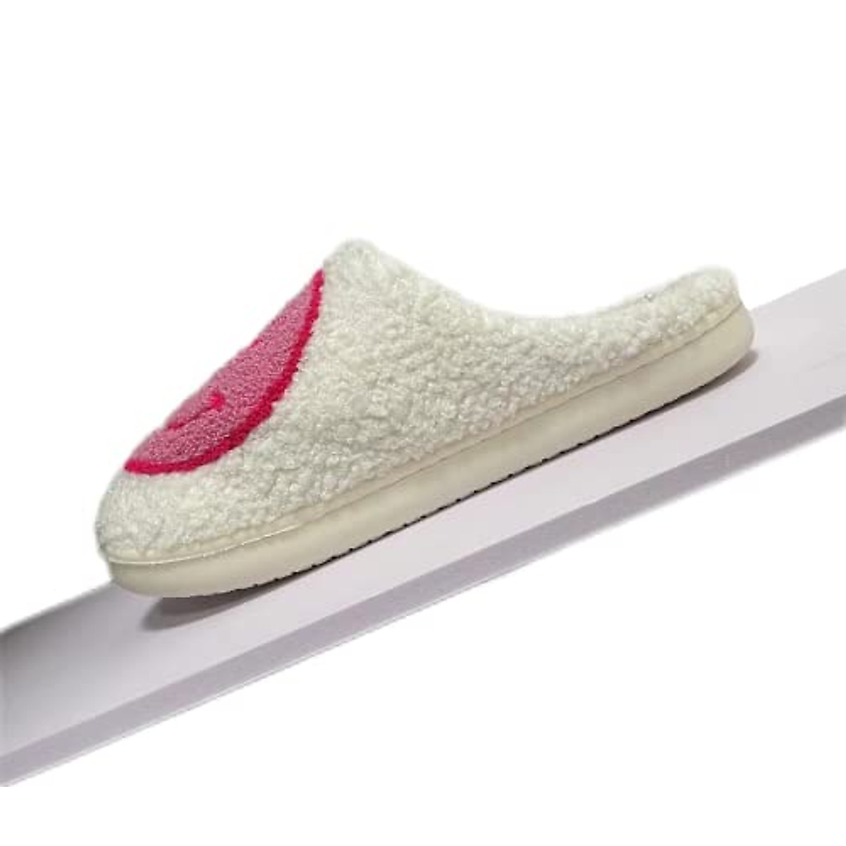 FUHUAQI Women's Men's Retro Leopard Print Happy Face Slippers Lightning Bolt Happy Face Slippers Memory Foam Soft Plush Slippers Warm Non-Slip Home Shoes Pink 41-42