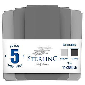 Shelf Liners for Wire Shelf System - Set of 5 in Graphite - 14 x 30 inch - Plastic Wire Shelving Shelf Mats