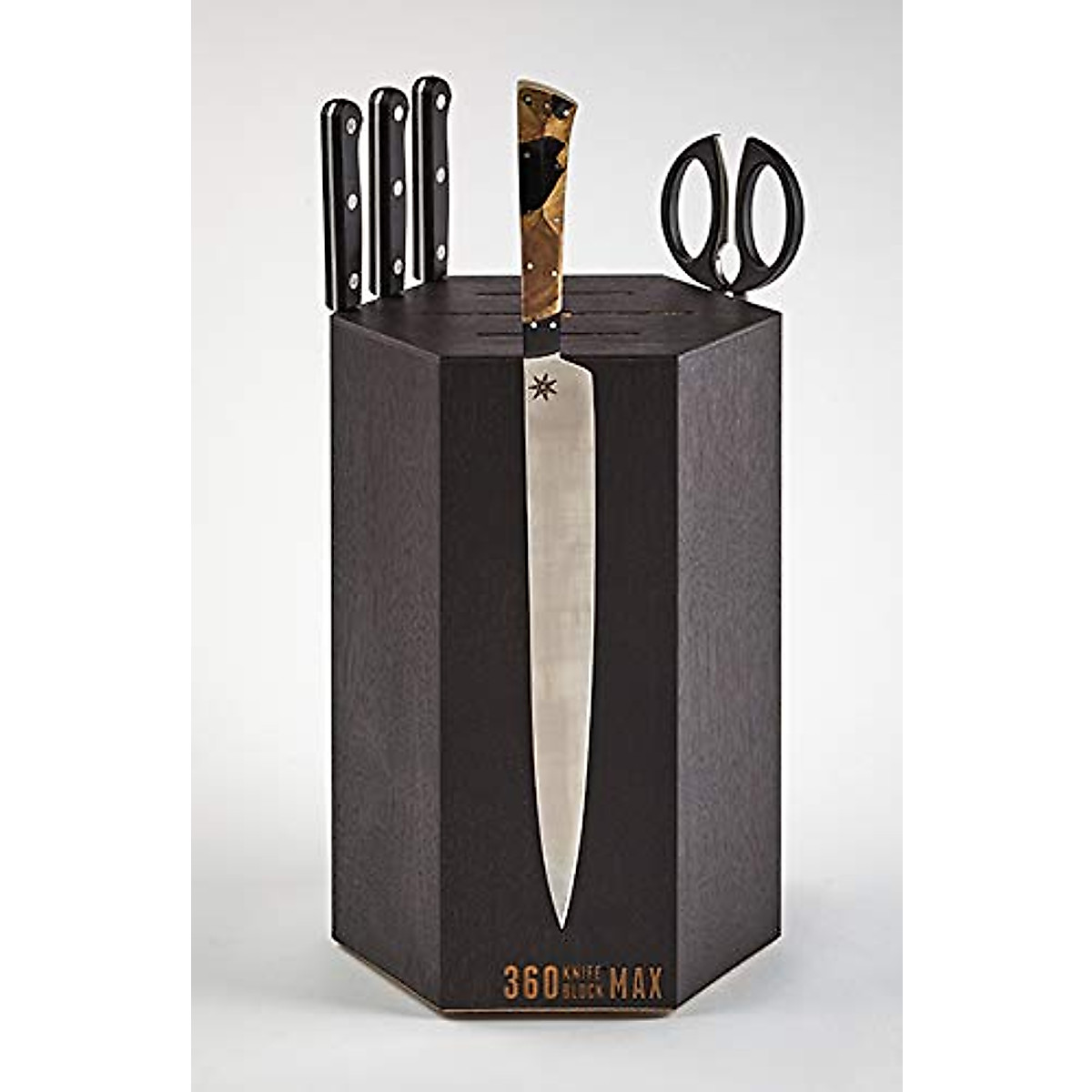 360 Knife Block MAX (Black) - magnetic, rotating, knife block - NOW holds 20+ knives w/top slots and 12" blade capacity