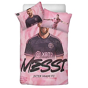 Aimery Miami Bedding Set Soccer Duvet Cover Set Pink Bed Football Comforter Soft Microfiber Soccer Bedding Sets 3 Pieces Fruit Comforter Cover and 2 Pillowcase for Bedroom (Pink 1,Full)