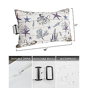 Prime Leader Recliner Head Pillow Ledge Loungers Chair Pillows with Insert Watercolor Sea Life Octopus Starfish Wood Grain Lumbar Pillow with Adjustable Strap Outdoor Waterproof Patio Pillows, 2 PCS