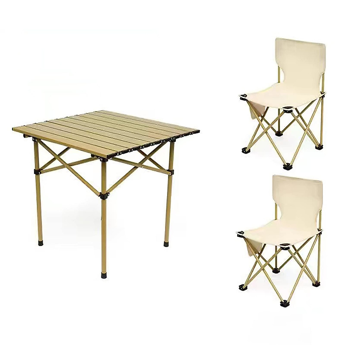 Cuteam Desk Chair Set, 3Pcs/Set Non-Slip Foot Pads Spacious Desktop Desk Chair Set Fishing BBQ Hiking Folding Stool Table Set Camping Furniture (Yellow)