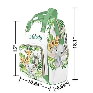 Yeshop Jungle Safari Animals Nuetral Personalized Diaper Bag Backpack Tote with Name,Custom Travel Nappy Mommy Bag Backpack for Baby Girl Boy Gift, 10.83 inches * 6.69 inches* 15 inches